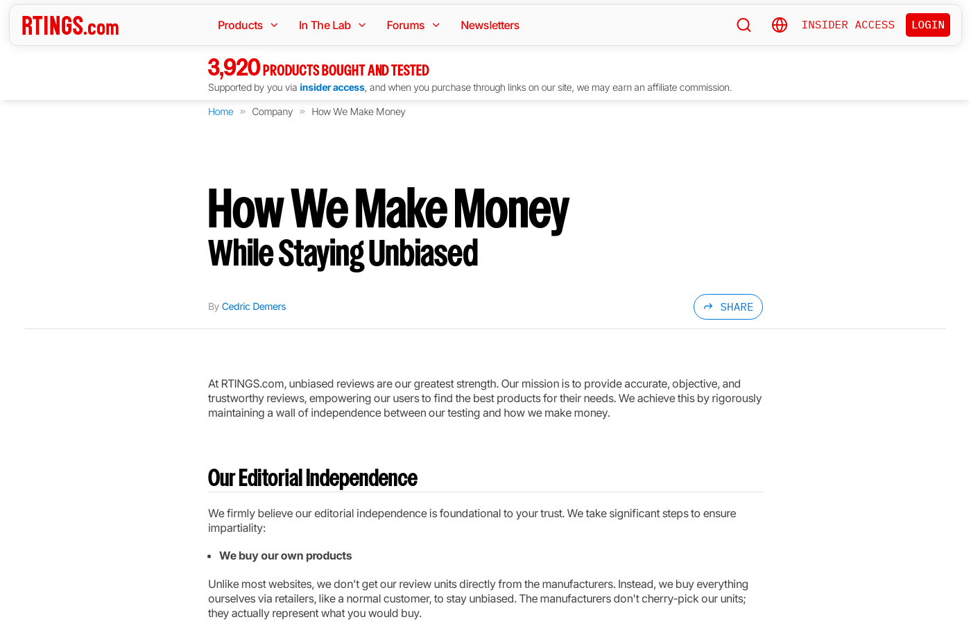 How We Make Money: While Staying Unbiased - RTINGS.com